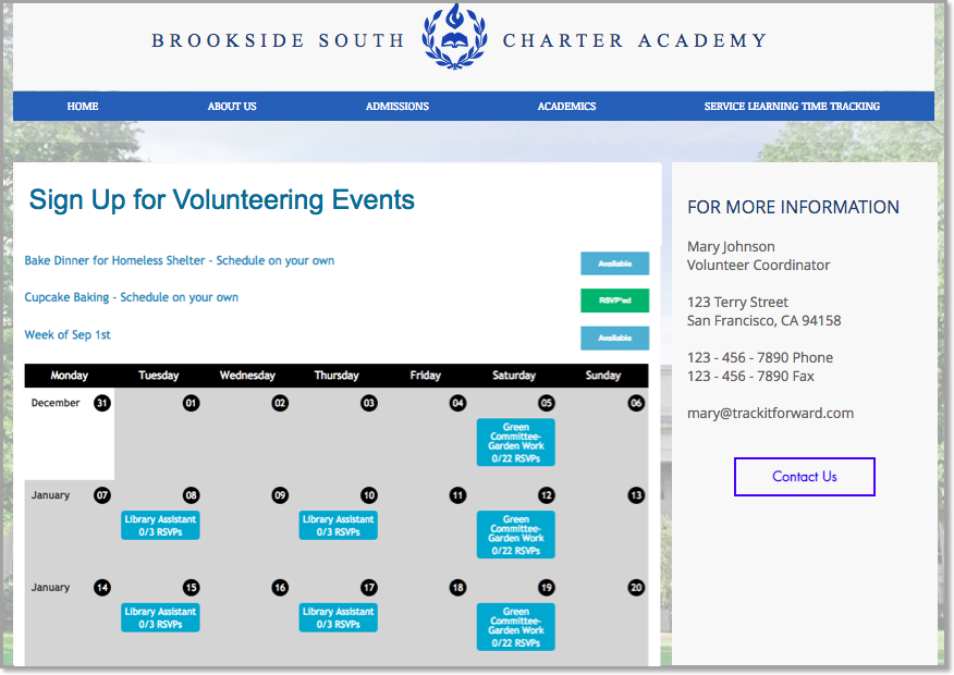 Share community service calendars with volunteers | Track it Forward | Track It Forward